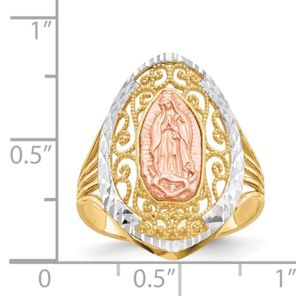 IceCarats 14K Two Tone Gold White Antique Filigree Our Lady of Guadalupe Virgin Mary Virgencita Maria Rosa Catholic Christian Holy Mother Band Size 8