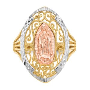 IceCarats 14K Two Tone Gold White Antique Filigree Our Lady of Guadalupe Virgin Mary Virgencita Maria Rosa Catholic Christian Holy Mother Band Size 8