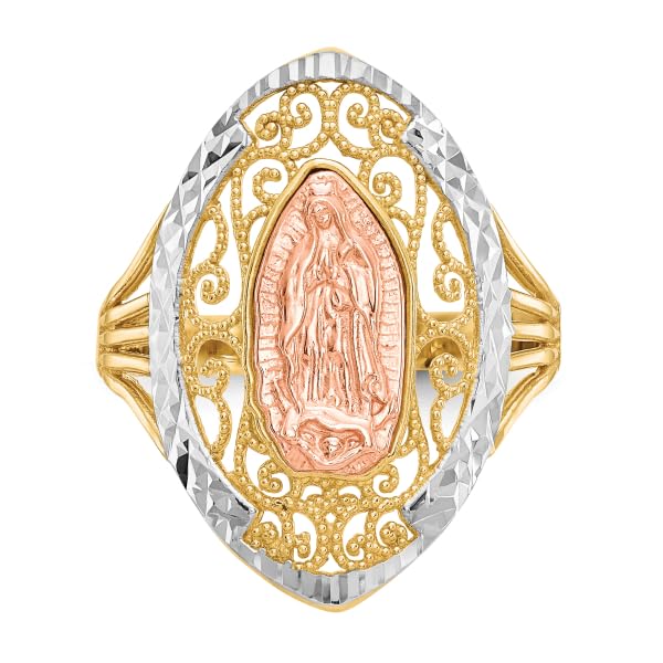 IceCarats 14K Two Tone Gold White Antique Filigree Our Lady of Guadalupe Virgin Mary Virgencita Maria Rosa Catholic Christian Holy Mother Band Size 8