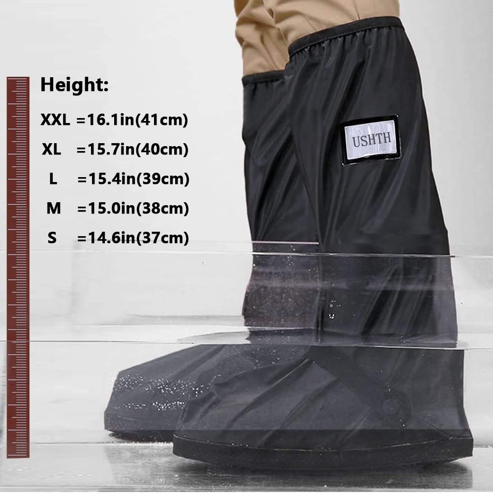 USHTH Black Waterproof Rain Boot Shoe Cover with reflector (1 Pair)X-Large