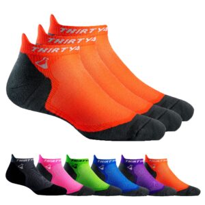 Thirty48 Ultralight Athletic Running Socks for Men and Women with Seamless Toe, Moisture Wicking, Cushion Padding (Large - Women 9-10.5 // Men 10-11.5, [3 Pairs] Orange/Gray)