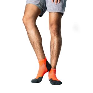 Thirty48 Ultralight Athletic Running Socks for Men and Women with Seamless Toe, Moisture Wicking, Cushion Padding (Large - Women 9-10.5 // Men 10-11.5, [3 Pairs] Orange/Gray)