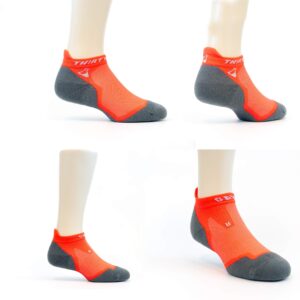 Thirty48 Ultralight Athletic Running Socks for Men and Women with Seamless Toe, Moisture Wicking, Cushion Padding (Large - Women 9-10.5 // Men 10-11.5, [3 Pairs] Orange/Gray)