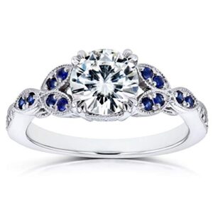 forever one d-f moissanite & blue sapphire engagement ring 1 1/5 carats tw in 14k white gold, size 7, white gold