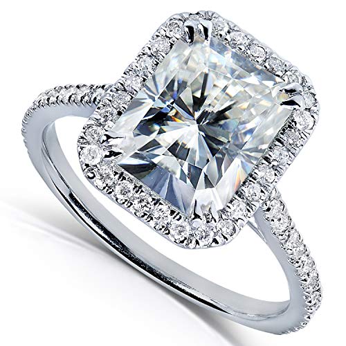 Kobelli Forever One (D-F) Radiant-cut Moissanite Engagement Ring 3 Carat (ctw) in 14k White Gold, Size 7, White Gold