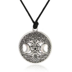 triple moon goddess pendant tree of life necklace pentacle pentagram wiccan