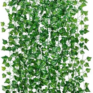 gpark 84ft 12 pack / 82 inch, artificial ivy garland fake leaf plants vine, hanging leaves garlands for wedding party garden kitchen outdoor greenery wall decor green