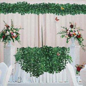 GPARK 84ft 12 Pack / 82 inch, Artificial Ivy Garland Fake Leaf Plants Vine, Hanging Leaves Garlands for Wedding Party Garden Kitchen Outdoor Greenery Wall Decor Green