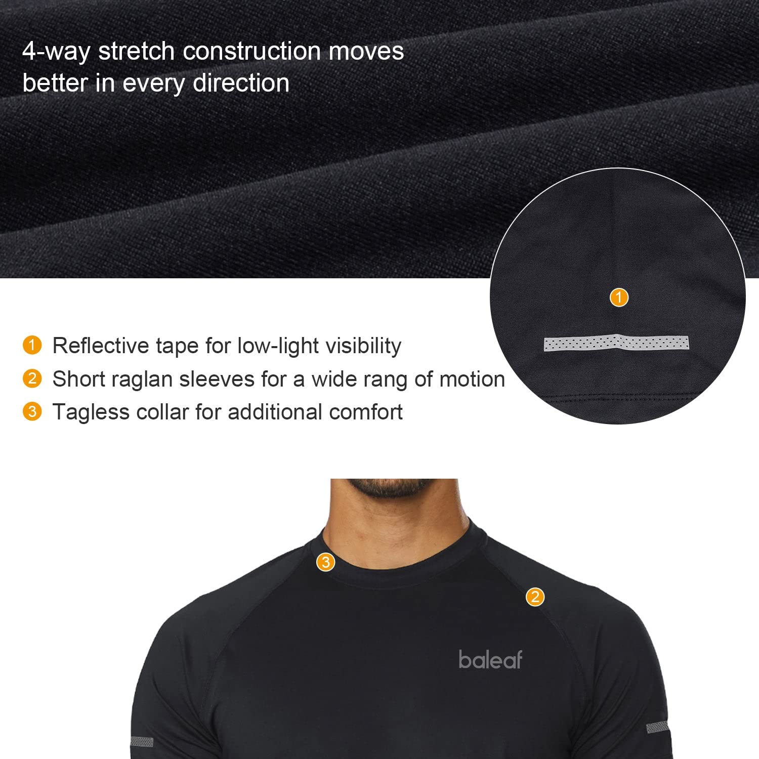 BALEAF Men's Running Shirts Workout Short Sleeve Athletic Gym T-Shirt Quick Dry Black M