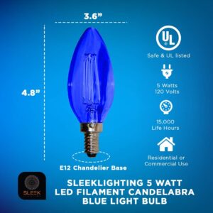 SLEEKLIGHTING 5 Watt E12 LED Filament Candelabra Blue Light Bulb, (60W Incandescent Replacement) Chandelier Torpedo Tip, Clear Glass Cover E12 Base 4 Pack