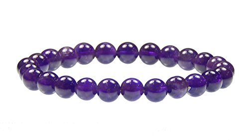 Myhealingworld Natural Amethyst Gemstone Bracelet Round 8mm Beaded Bracelet February Birthstone Wristband Balancing Stretch Wristlet for Men Women