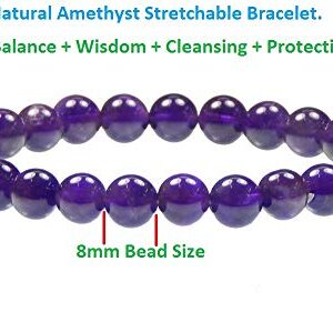 Myhealingworld Natural Amethyst Gemstone Bracelet Round 8mm Beaded Bracelet February Birthstone Wristband Balancing Stretch Wristlet for Men Women