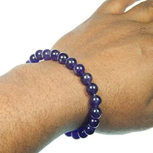 Myhealingworld Natural Amethyst Gemstone Bracelet Round 8mm Beaded Bracelet February Birthstone Wristband Balancing Stretch Wristlet for Men Women