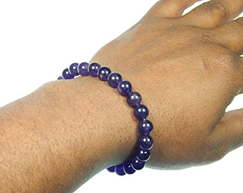 Myhealingworld Natural Amethyst Gemstone Bracelet Round 8mm Beaded Bracelet February Birthstone Wristband Balancing Stretch Wristlet for Men Women