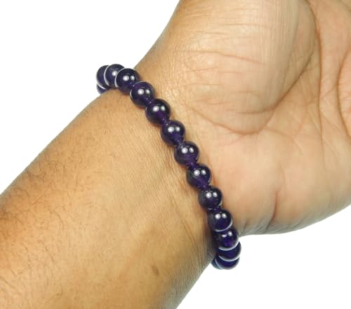 Myhealingworld Natural Amethyst Gemstone Bracelet Round 8mm Beaded Bracelet February Birthstone Wristband Balancing Stretch Wristlet for Men Women