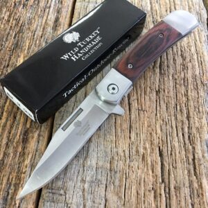 k&y company, inc. new 8" bolsters wood handmade stainless steel wild turkey tactical spring assisted open pocket knife hunting fishing survival travel