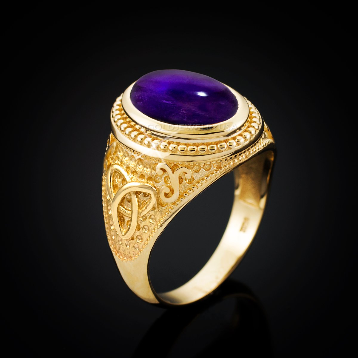 14K Yellow Gold Celtic Trinity Purple Amethyst February Birthstone Ring (15)