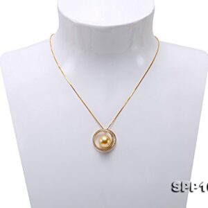 JYX Pearl 14K Gold Pendant AAA Quality Genuine 11.5mm Golden South Sea Pearl Pendant Necklace for Women