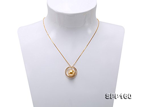 JYX Pearl 14K Gold Pendant AAA Quality Genuine 11.5mm Golden South Sea Pearl Pendant Necklace for Women