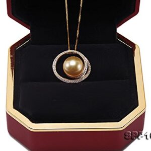 JYX Pearl 14K Gold Pendant AAA Quality Genuine 11.5mm Golden South Sea Pearl Pendant Necklace for Women