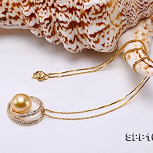 JYX Pearl 14K Gold Pendant AAA Quality Genuine 11.5mm Golden South Sea Pearl Pendant Necklace for Women