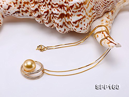 JYX Pearl 14K Gold Pendant AAA Quality Genuine 11.5mm Golden South Sea Pearl Pendant Necklace for Women