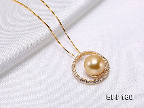 JYX Pearl 14K Gold Pendant AAA Quality Genuine 11.5mm Golden South Sea Pearl Pendant Necklace for Women