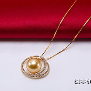 JYX Pearl 14K Gold Pendant AAA Quality Genuine 11.5mm Golden South Sea Pearl Pendant Necklace for Women