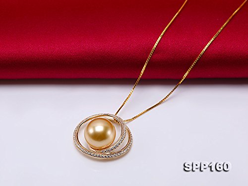 JYX Pearl 14K Gold Pendant AAA Quality Genuine 11.5mm Golden South Sea Pearl Pendant Necklace for Women