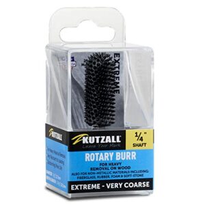 Kutzall Extreme Ball Nose Burr, 1⁄4" Shaft, Very Coarse - Woodworking Attachment for Bosch, DeWalt, Milwaukee, Makita. Abrasive Tungsten Carbide, 3⁄8" (9.5mm) Dia. X 1-1⁄2" (38.1mm) Length BNX-12X112C