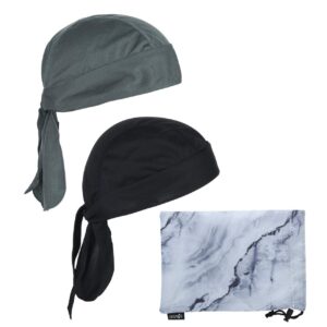 cosmos cooling skull cap helmet liner quick dry sweat wicking beanie cap head wrap for bike cycling outdoor sports, 2 pcs with marble pattern pouch