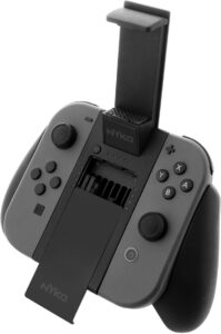 nyko clip grip power - joy-con grip with cell phone mount, rechargeable battery pack, game storage and sd card holder for nintendo switch