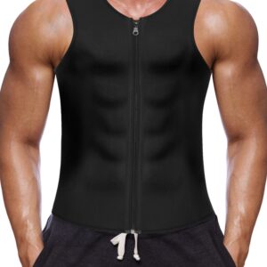 Wonderience Men Waist Trainer Vest Hot Neoprene Sauna Suit Corset Body Shaper Zipper Tank Top Workout Shirt(Black, X-Large)