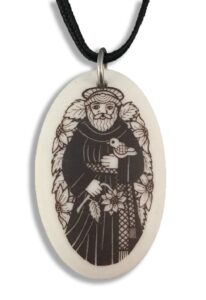 patron saints st francis porcelain oval medal on braided cord of animals, environment, and italy