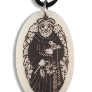 Patron Saints St Francis Porcelain Oval Medal on Braided Cord of Animals, Environment, and Italy