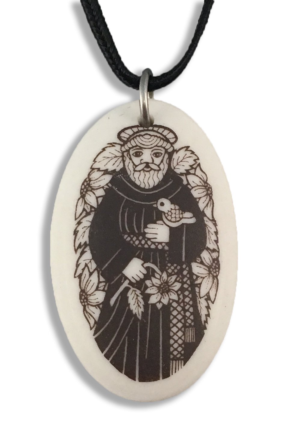 Patron Saints St Francis Porcelain Oval Medal on Braided Cord of Animals, Environment, and Italy