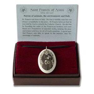 Patron Saints St Francis Porcelain Oval Medal on Braided Cord of Animals, Environment, and Italy