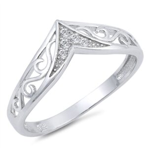 filigree chevron clear cz thumb ring new .925 sterling silver band size 10