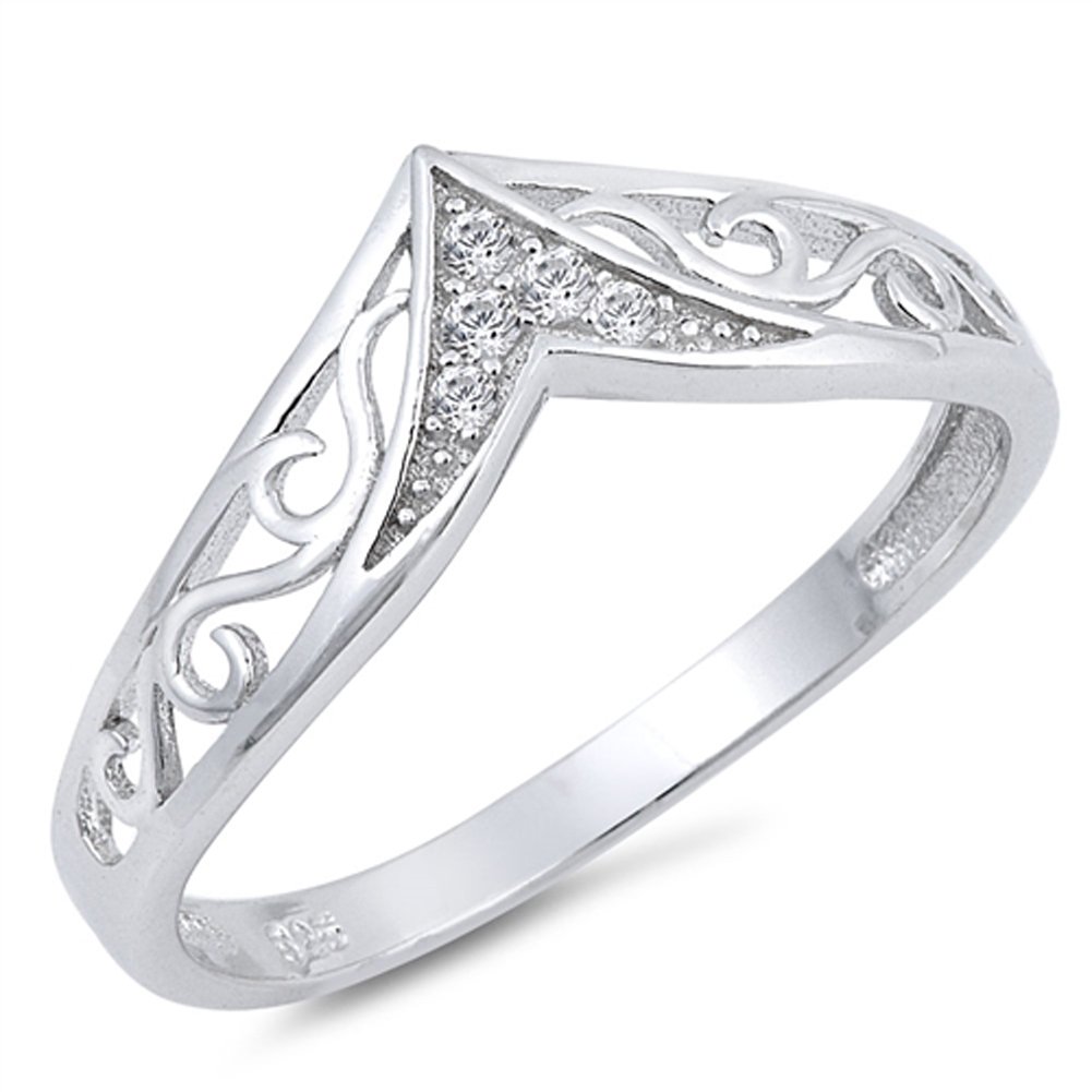 Filigree Chevron Clear CZ Thumb Ring New .925 Sterling Silver Band Size 10