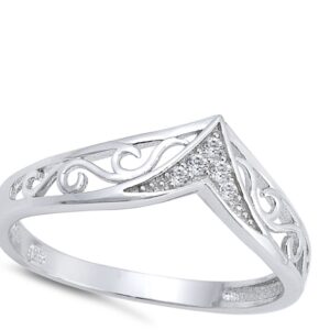 Filigree Chevron Clear CZ Thumb Ring New .925 Sterling Silver Band Size 10