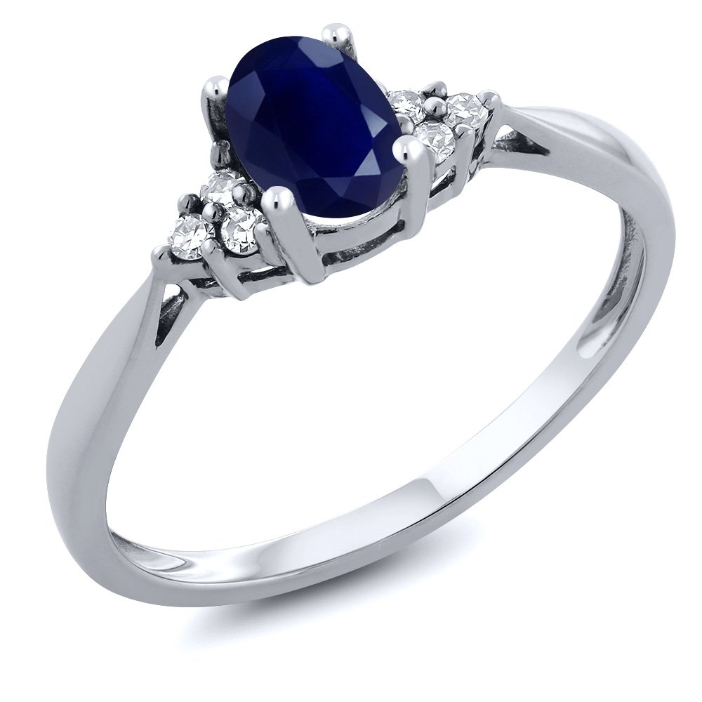 Gem Stone King 14K White Gold Blue Sapphire and White Diamond Engagement Ring For Women | 0.61 Cttw | Wedding Anniversary Promise Ring For Women | Available 5,6,7,8,9 (Size 5)