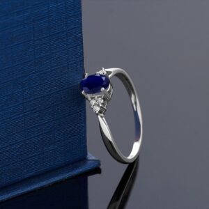 Gem Stone King 14K White Gold Blue Sapphire and White Diamond Engagement Ring For Women | 0.61 Cttw | Wedding Anniversary Promise Ring For Women | Available 5,6,7,8,9 (Size 5)