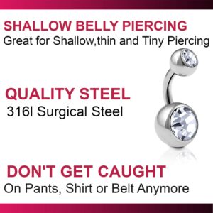 bodyjewellery 2pcs 14g Implant Grade Surgical Steel Double Crystal Short Navel Belly Button Ring 6mm1/4 14 gauge pick color(s)