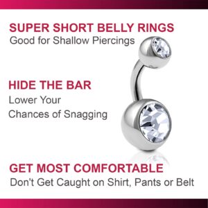 bodyjewellery 2pcs 14g Implant Grade Surgical Steel Double Crystal Short Navel Belly Button Ring 6mm1/4 14 gauge pick color(s)