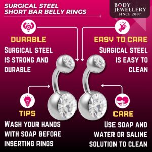 bodyjewellery 2pcs 14g Implant Grade Surgical Steel Double Crystal Short Navel Belly Button Ring 6mm1/4 14 gauge pick color(s)