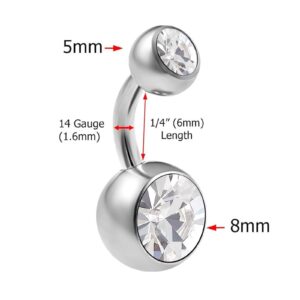 bodyjewellery 2pcs 14g Implant Grade Surgical Steel Double Crystal Short Navel Belly Button Ring 6mm1/4 14 gauge pick color(s)