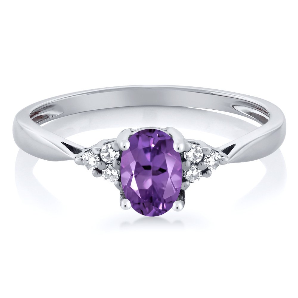 Gem Stone King 14K White Gold Purple Amethyst and Diamond Engagement Ring For Women (0.41 Cttw, Gemstone Birthstone, Available In Size 5, 6, 7, 8, 9)