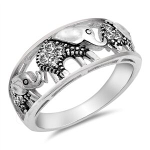 white cz filigree elephant ring .925 sterling silver bali bead band size 9