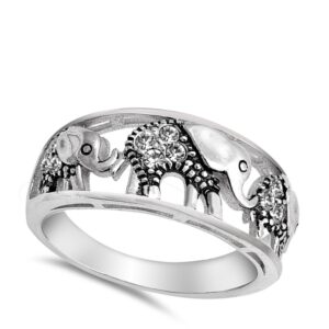 White CZ Filigree Elephant Ring .925 Sterling Silver Bali Bead Band Size 9