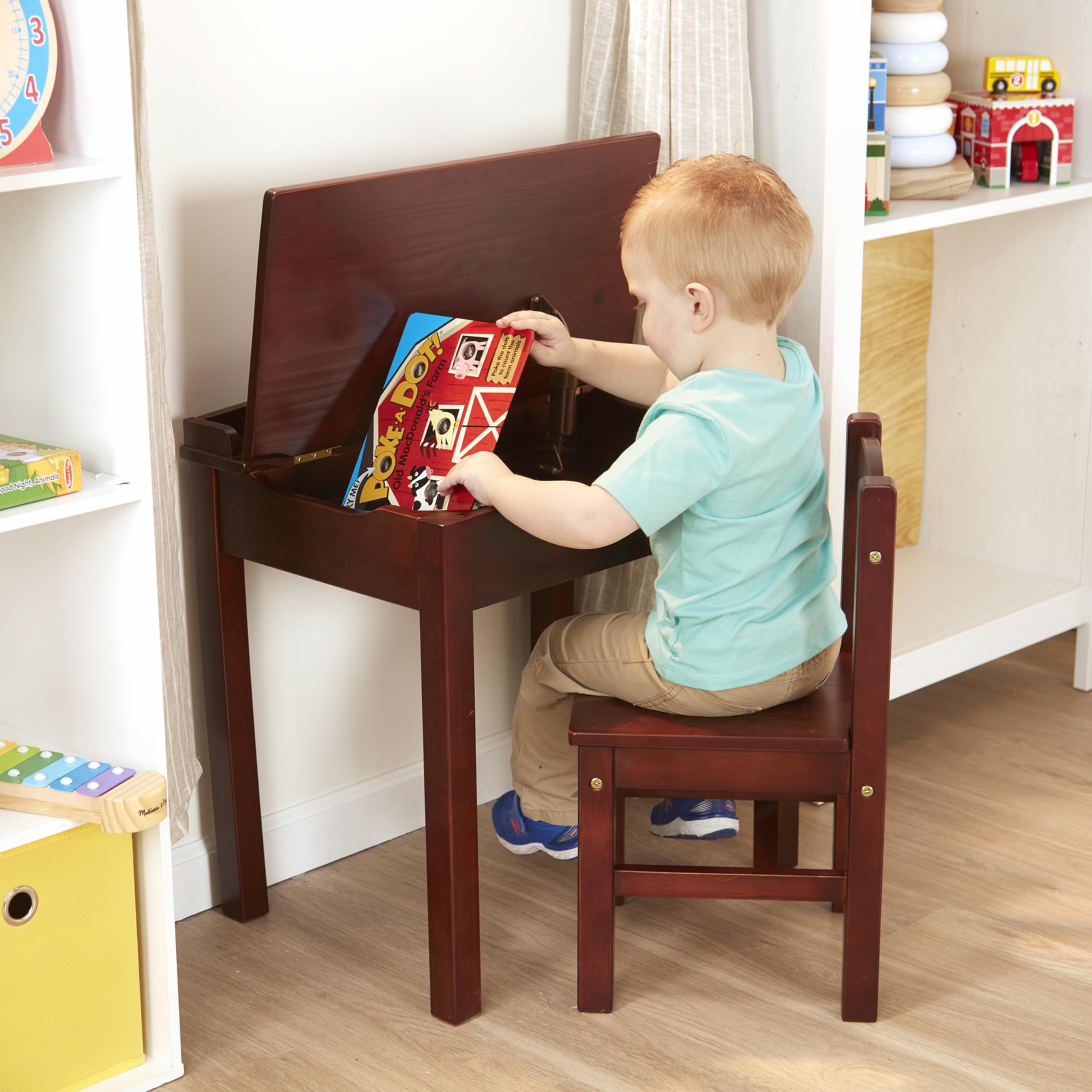 Melissa & Doug Wooden Lift-Top Desk & Chair - Espresso - Children's Furniture, Toddler Desk And Chair Set, Activity Desk For Toddlers And Kids Ages 3+